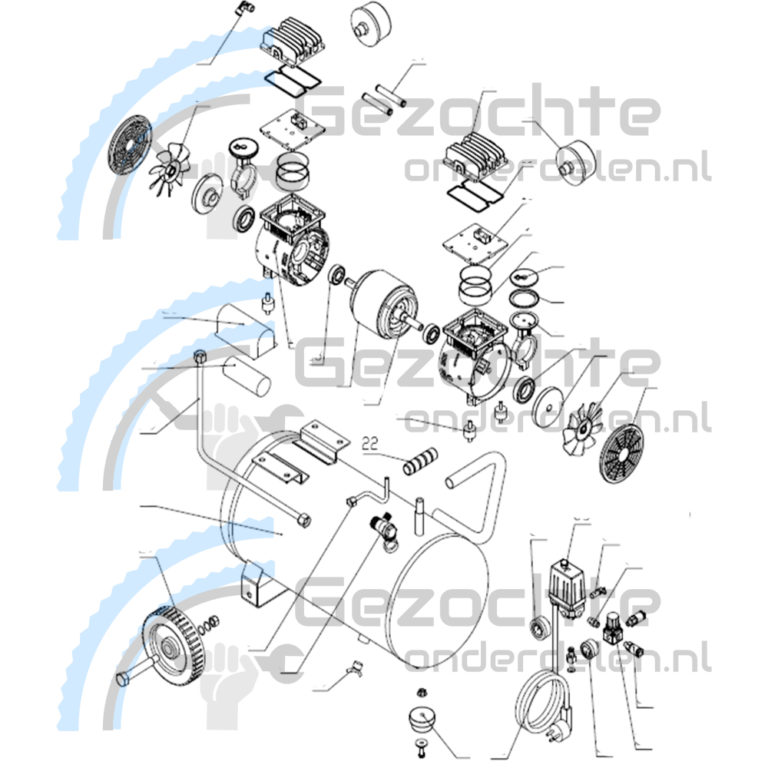 Compressor 50L – 2PK / 1.5 kW DOF1500-50 – Gezochteonderdelen